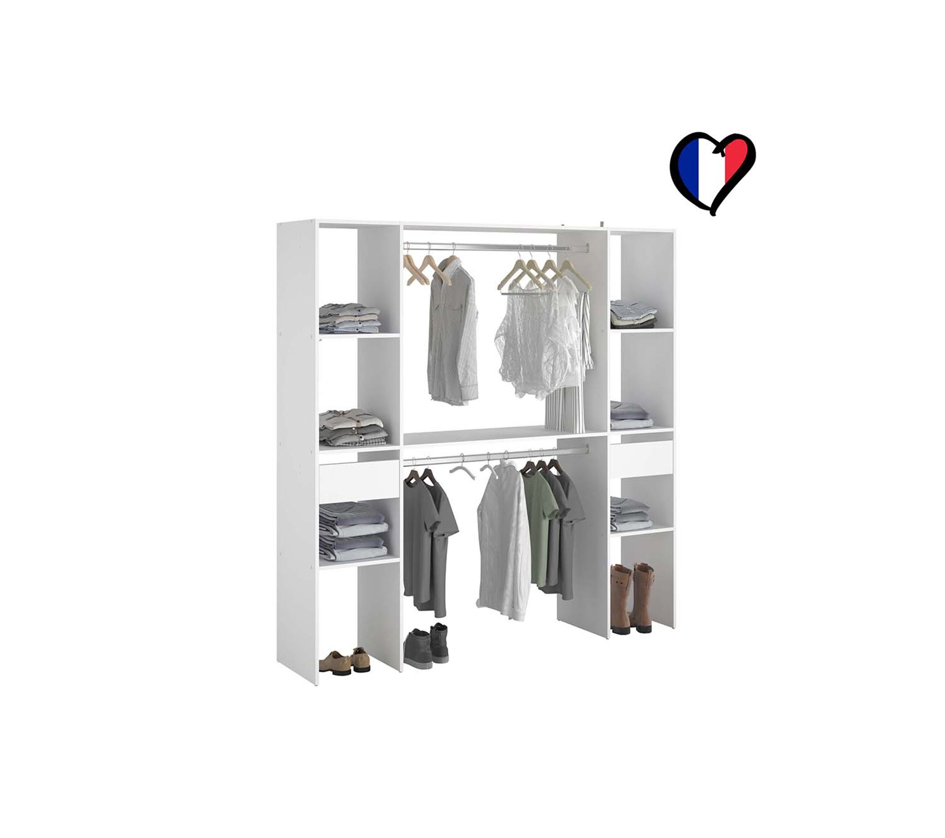 Dressing Blanc Avec 6 Étagères, 2 Penderies, 2 Tiroirs Elysee - Kit ...