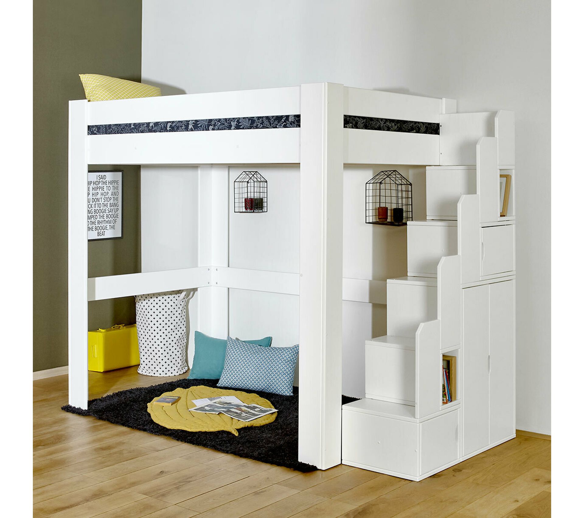 Pack Lit Mezzanine Avec Escalier Et Matelas 1 Place Alex Bois Naturel ...