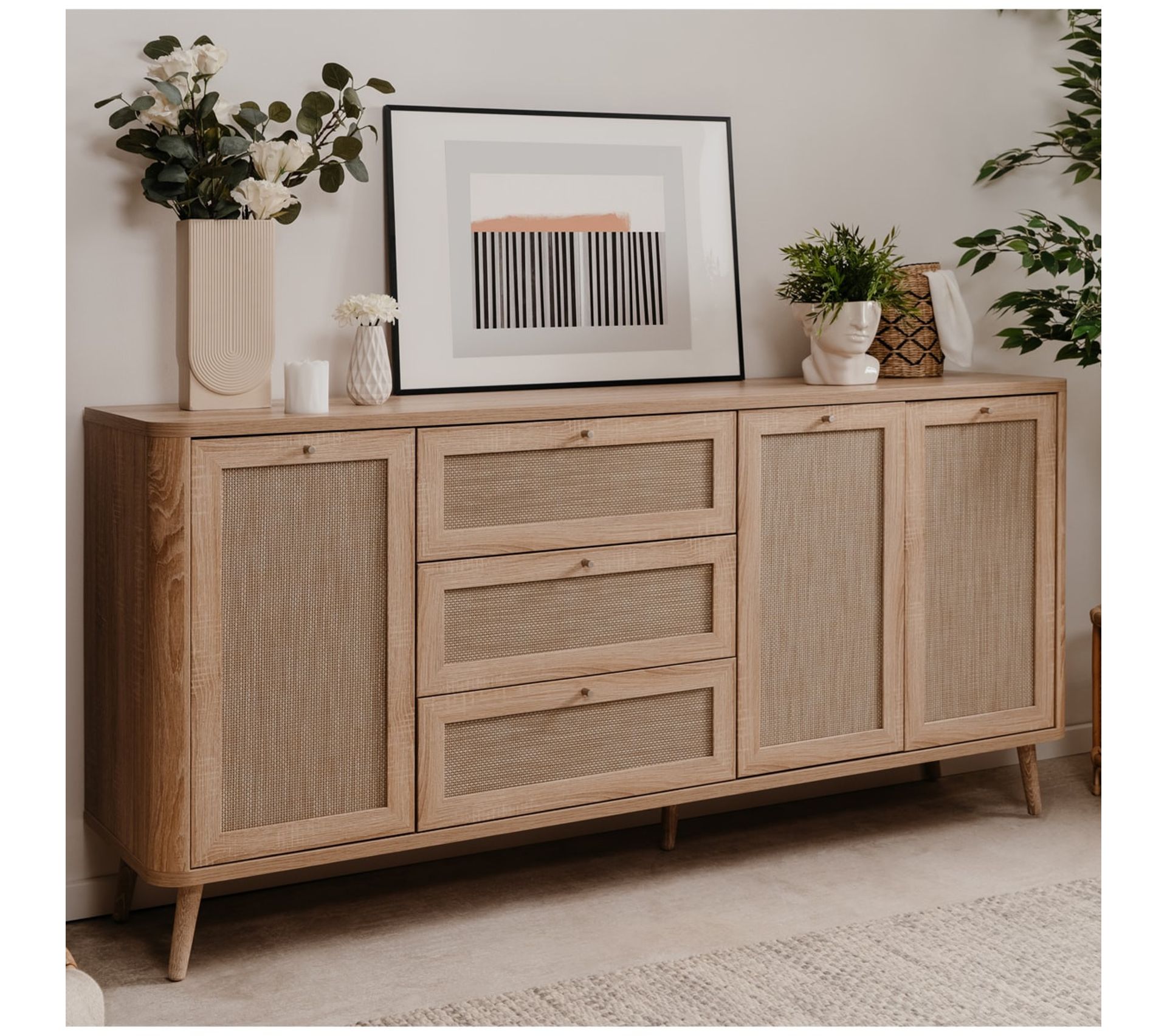 Buffet Cannage Et Effet Bois Naturel 175 Cm - Padang - Buffet BUT