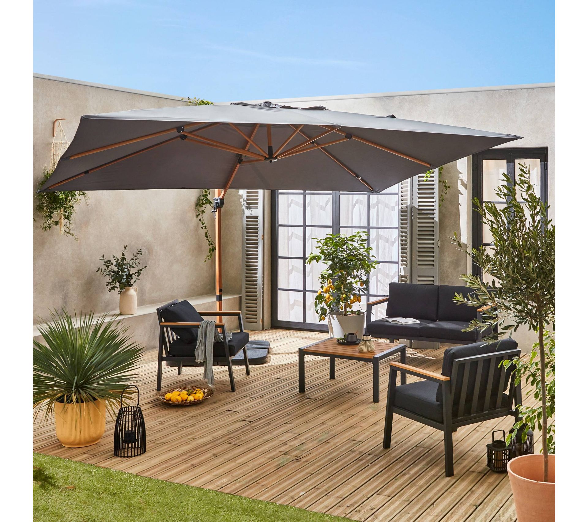 Parasol Déporté Rectangulaire 3x4m Wimereux - Gris - Parasol BUT