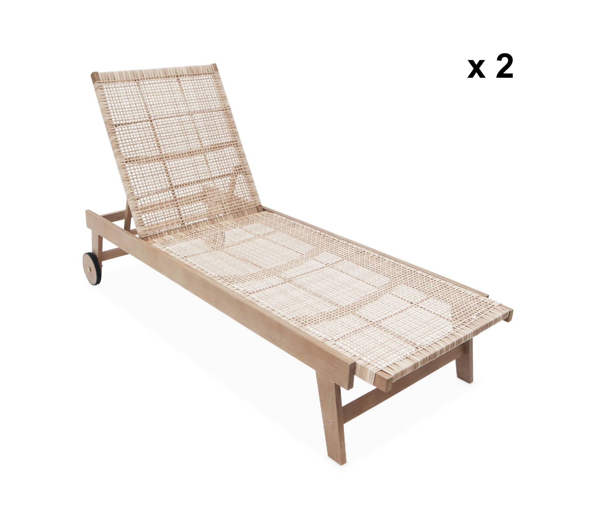 Lot De 2 Transats En Bois Et Résine Esprit Cannage. Dossier Inclinable ...