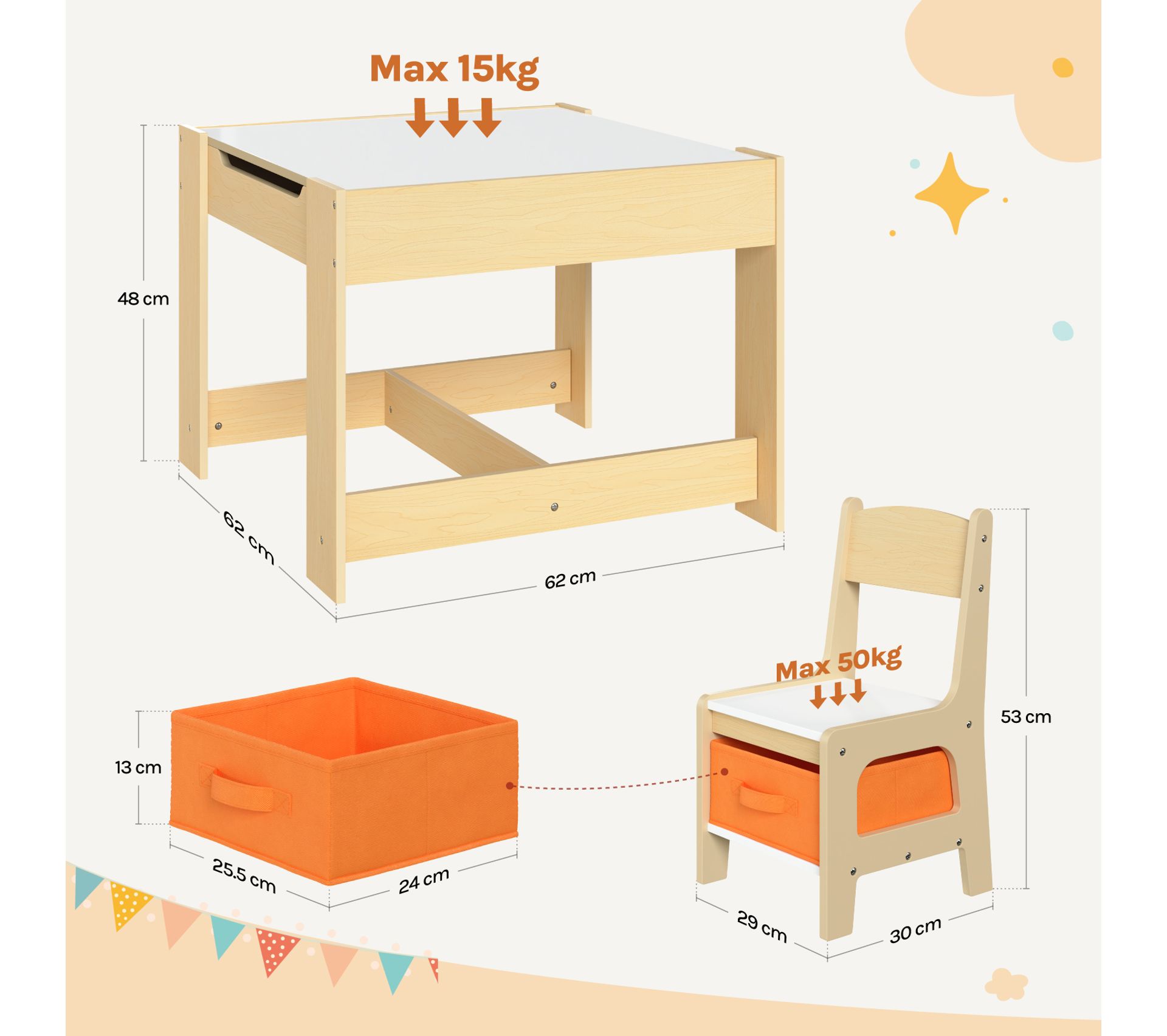 1 Table D'enfant + 2 Chaises Avec Espace De Rangement Pour Enfants D ...