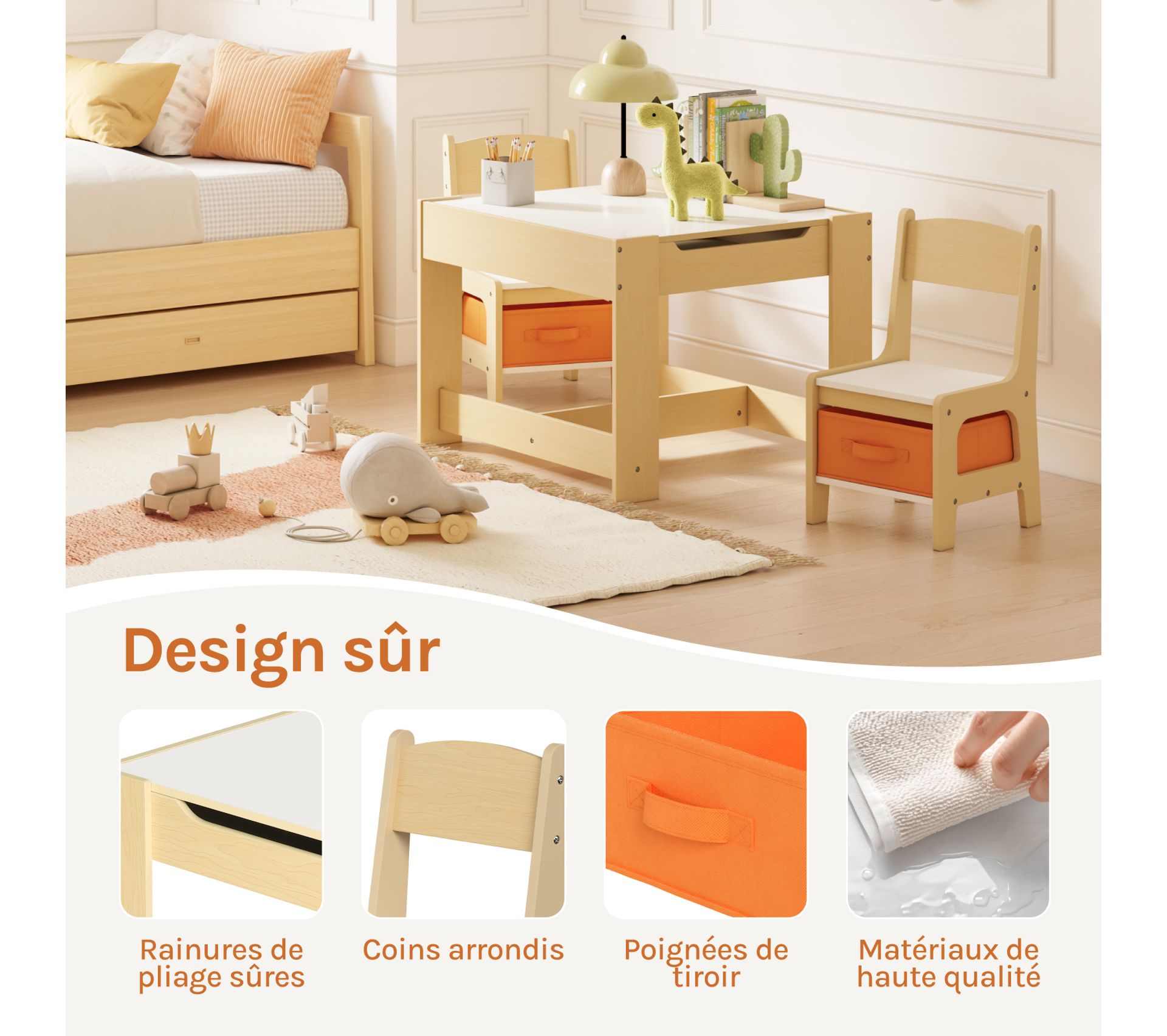 1 Table D'enfant + 2 Chaises Avec Espace De Rangement Pour Enfants D ...