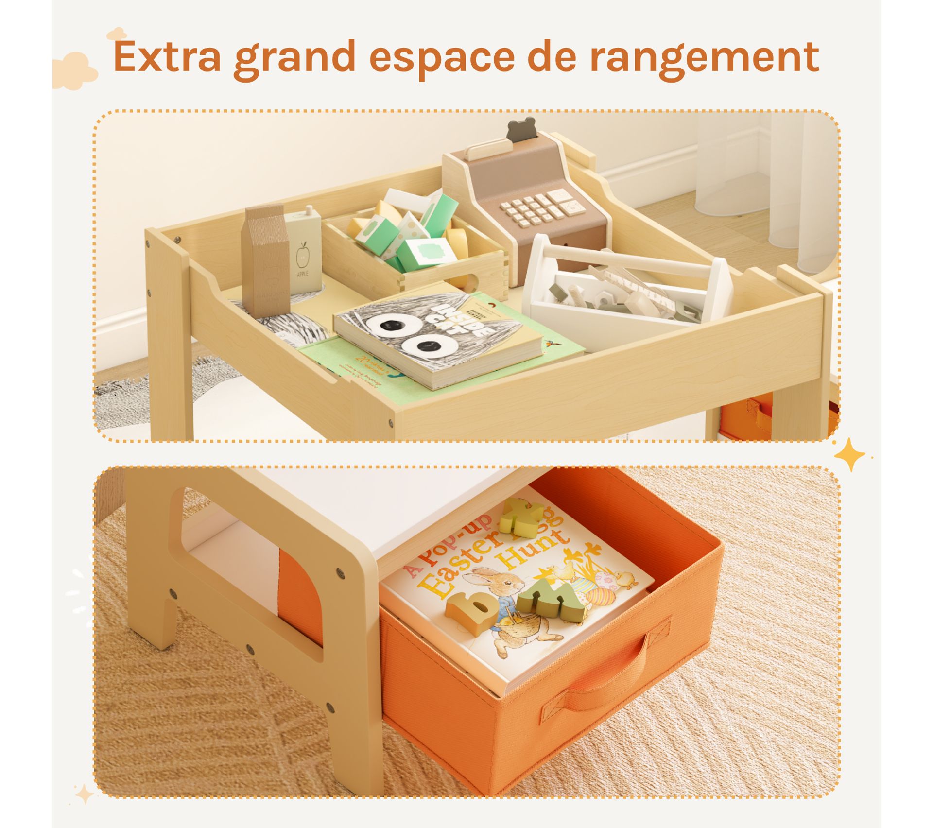1 Table D'enfant + 2 Chaises Avec Espace De Rangement Pour Enfants D ...