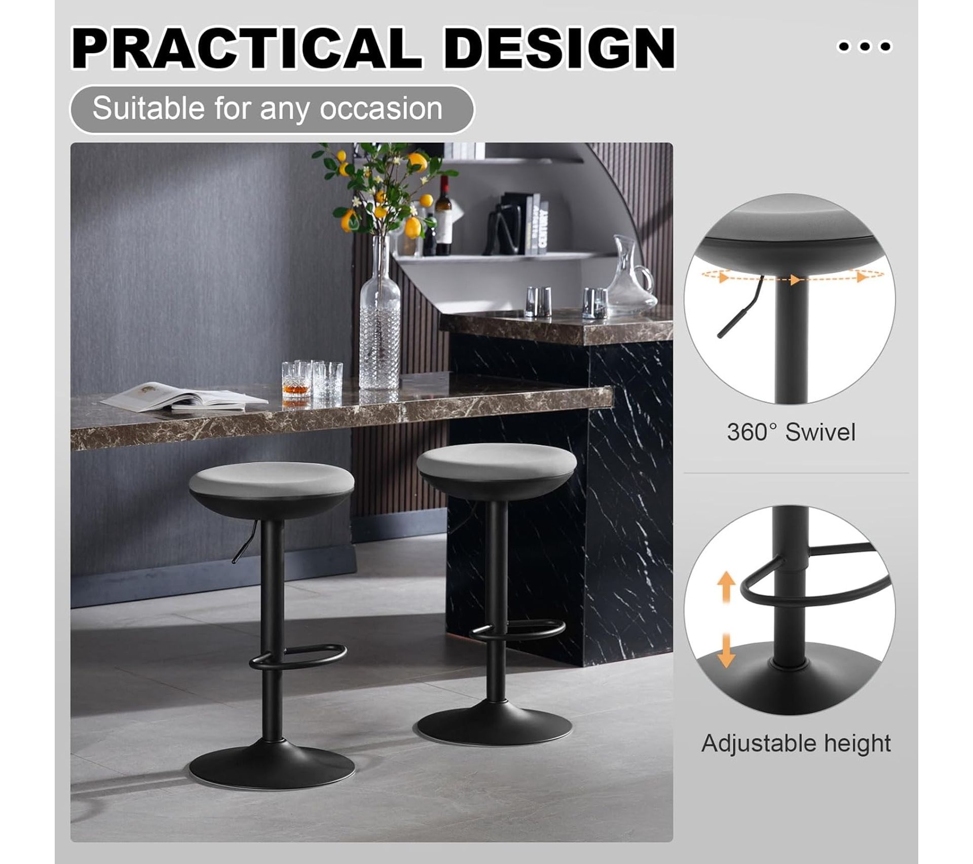 4 X Tabourets Bar Rond,chaises De Bar Rembourré,hauteur Réglable ...