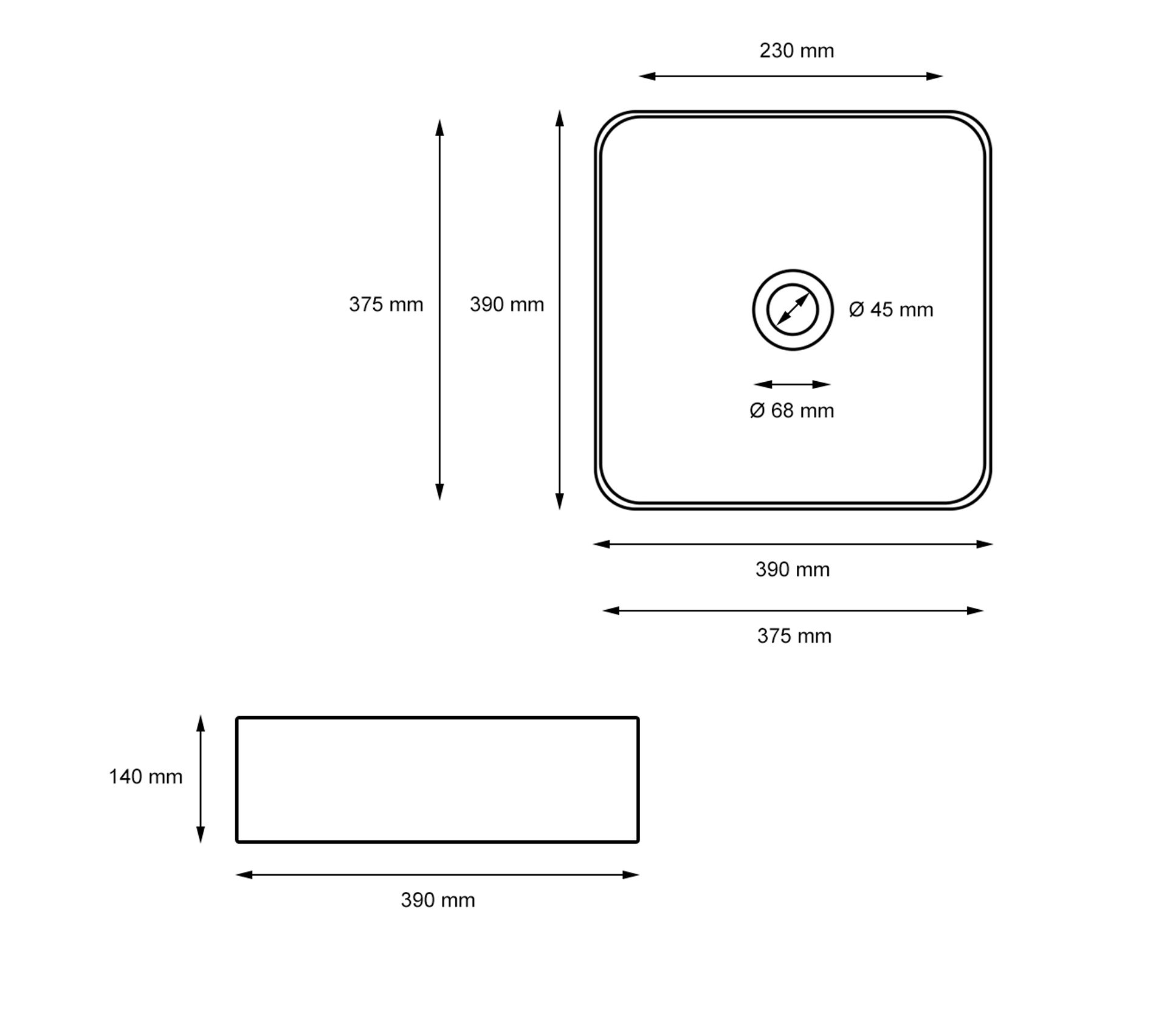 Lavabo 390x390x140 Mm En Céramique Blanche Inc. Ensemble De Drainage ...