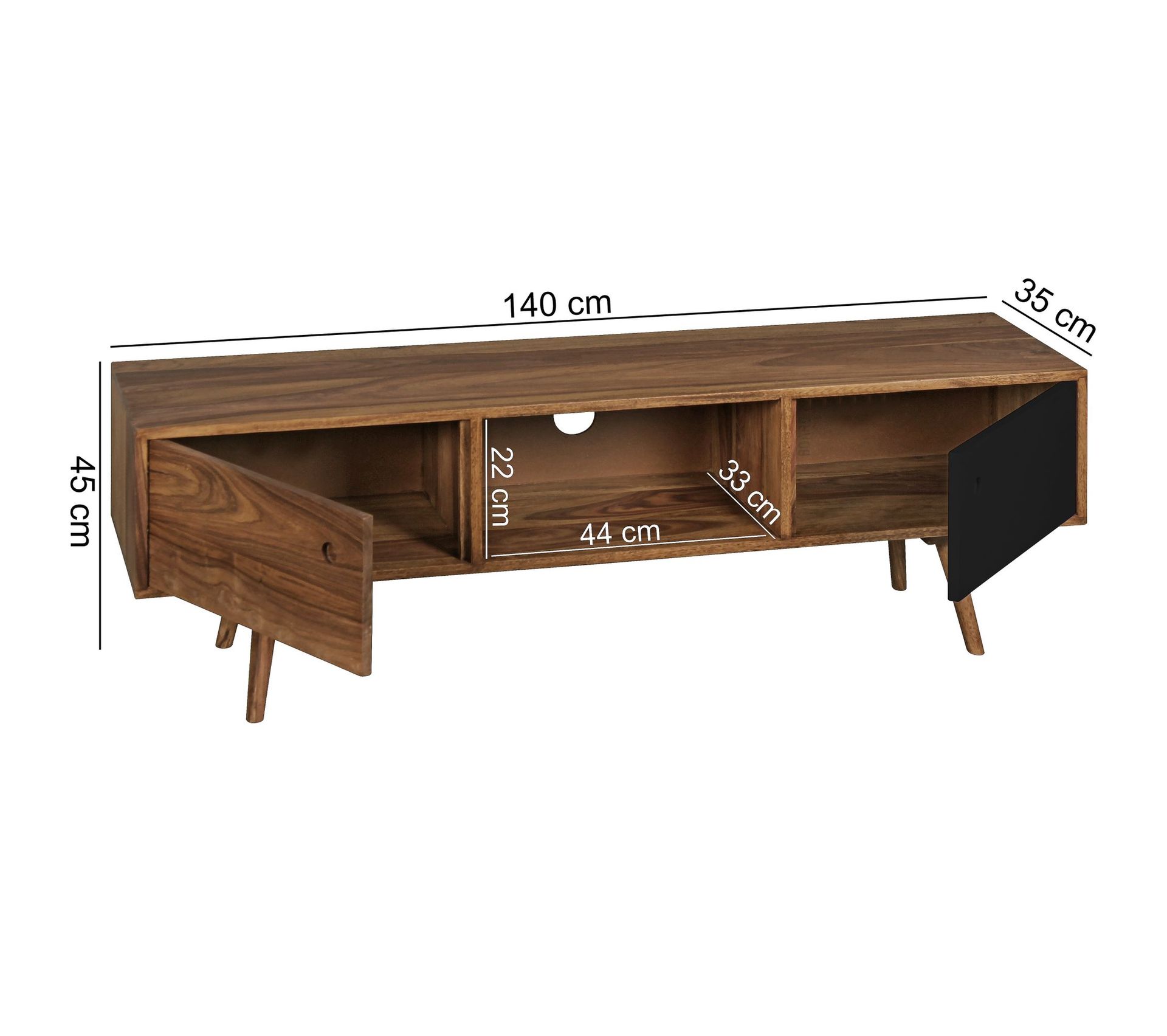 Meuble TV Bois Massif 140x45x35cm Lowboard TV Commode Étagère ...