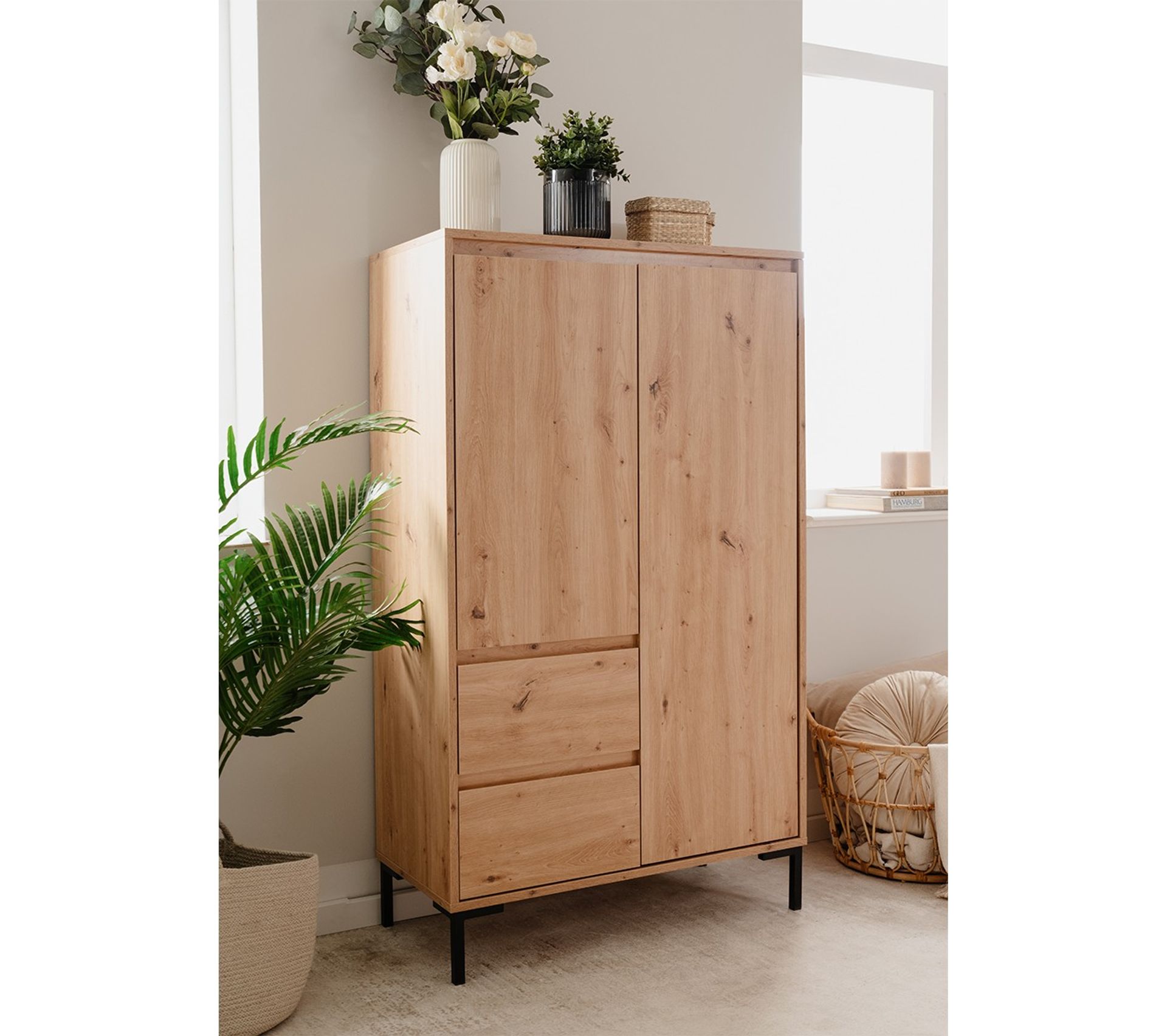 Buffet Haut 2 Portes 2 Tiroirs Effet Bois - L81 X H139 Cm - Buffet BUT