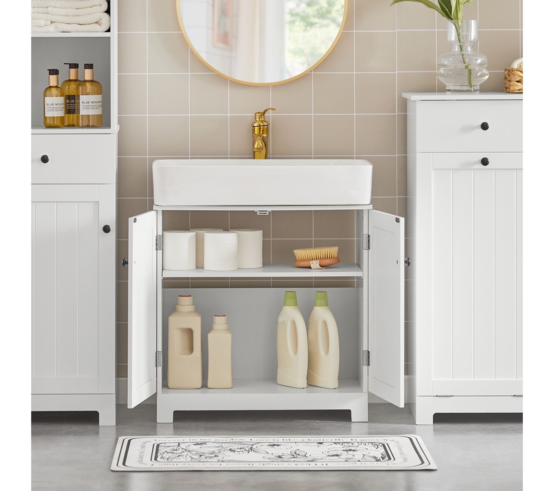 Meuble Sous-lavabo À 2 Étages Et 2 Portes Meuble De Rangement De Salle ...