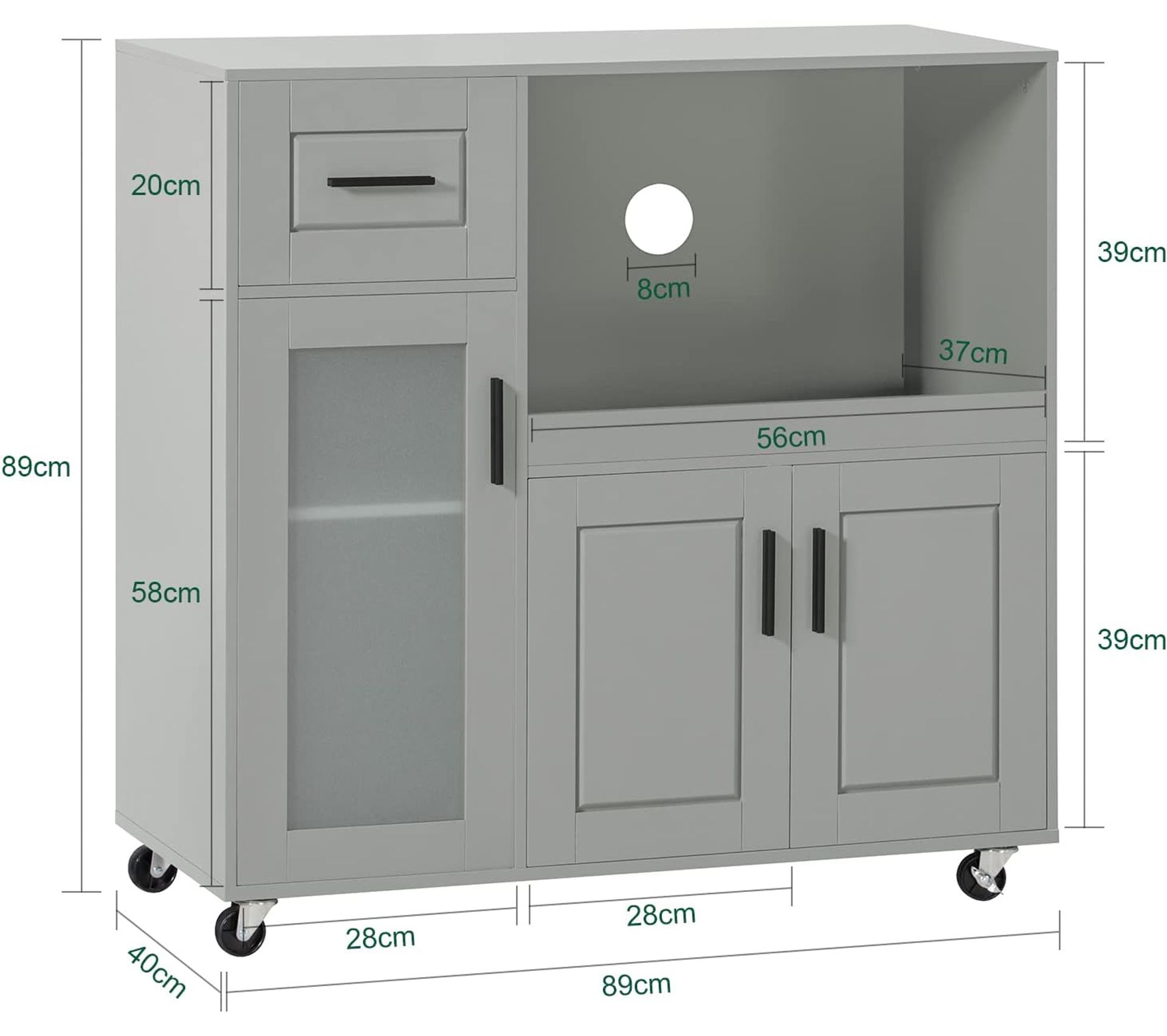 Meuble Micro-ondes Buffet Commode Sur Roulettes Avec 3 Portes, 1 Tiroir ...