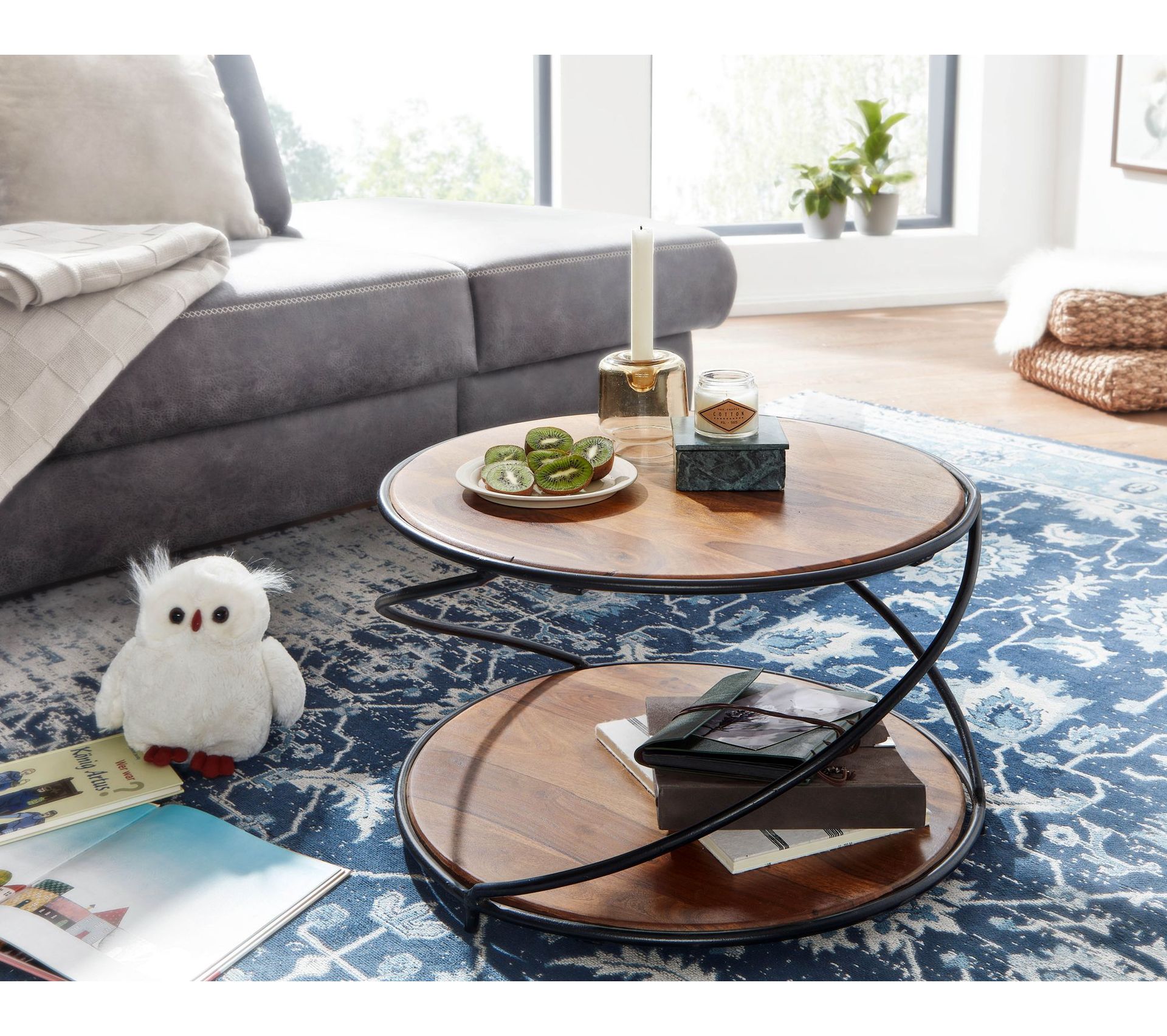 Table Basse Ronde Bois Massif 58x58x35 Cm Petite Table De Salon Moderne ...