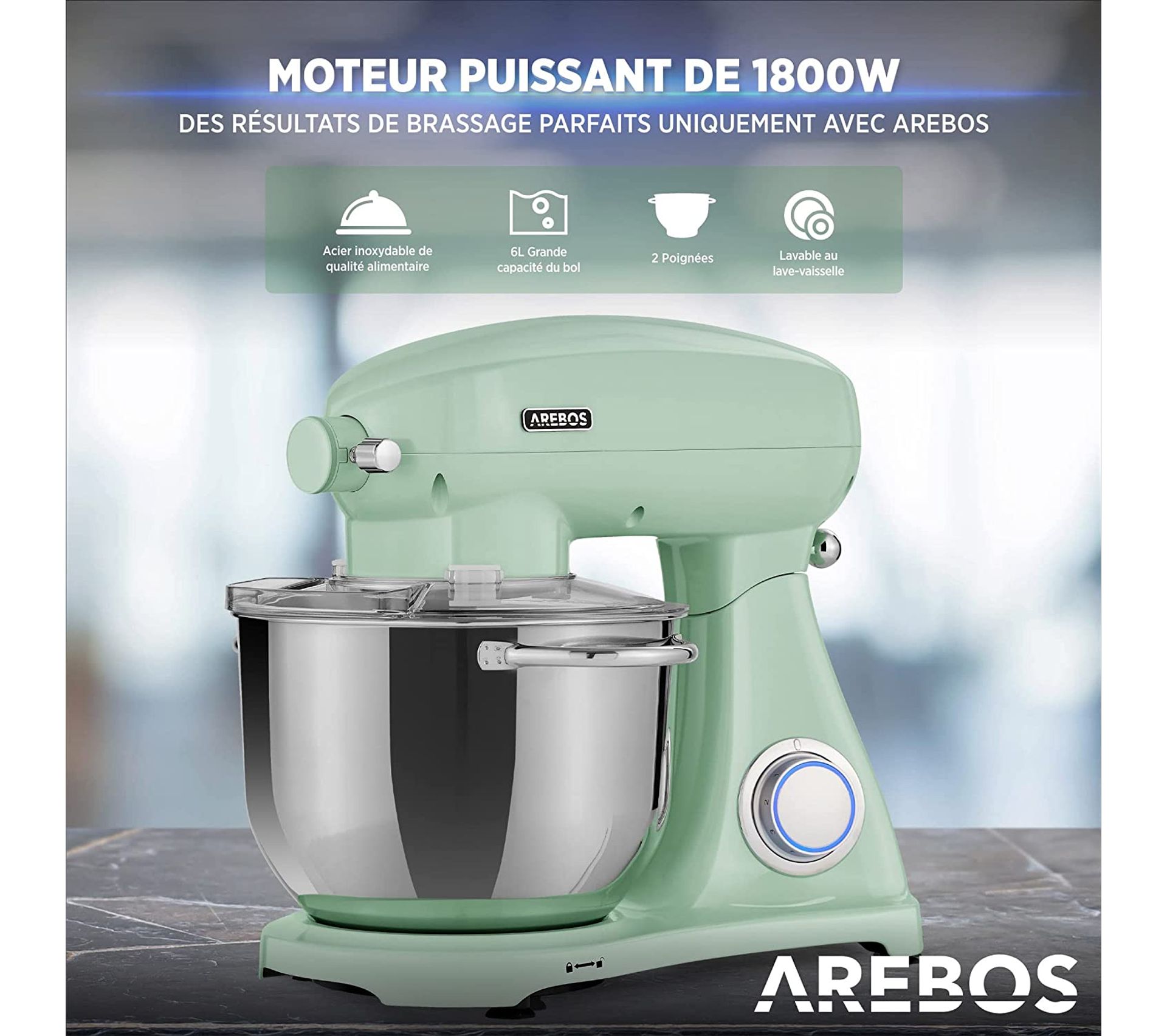 Robot Pâtissier Professionnel 1800w Retro Vert 6 Litres 6 Vitesses ...