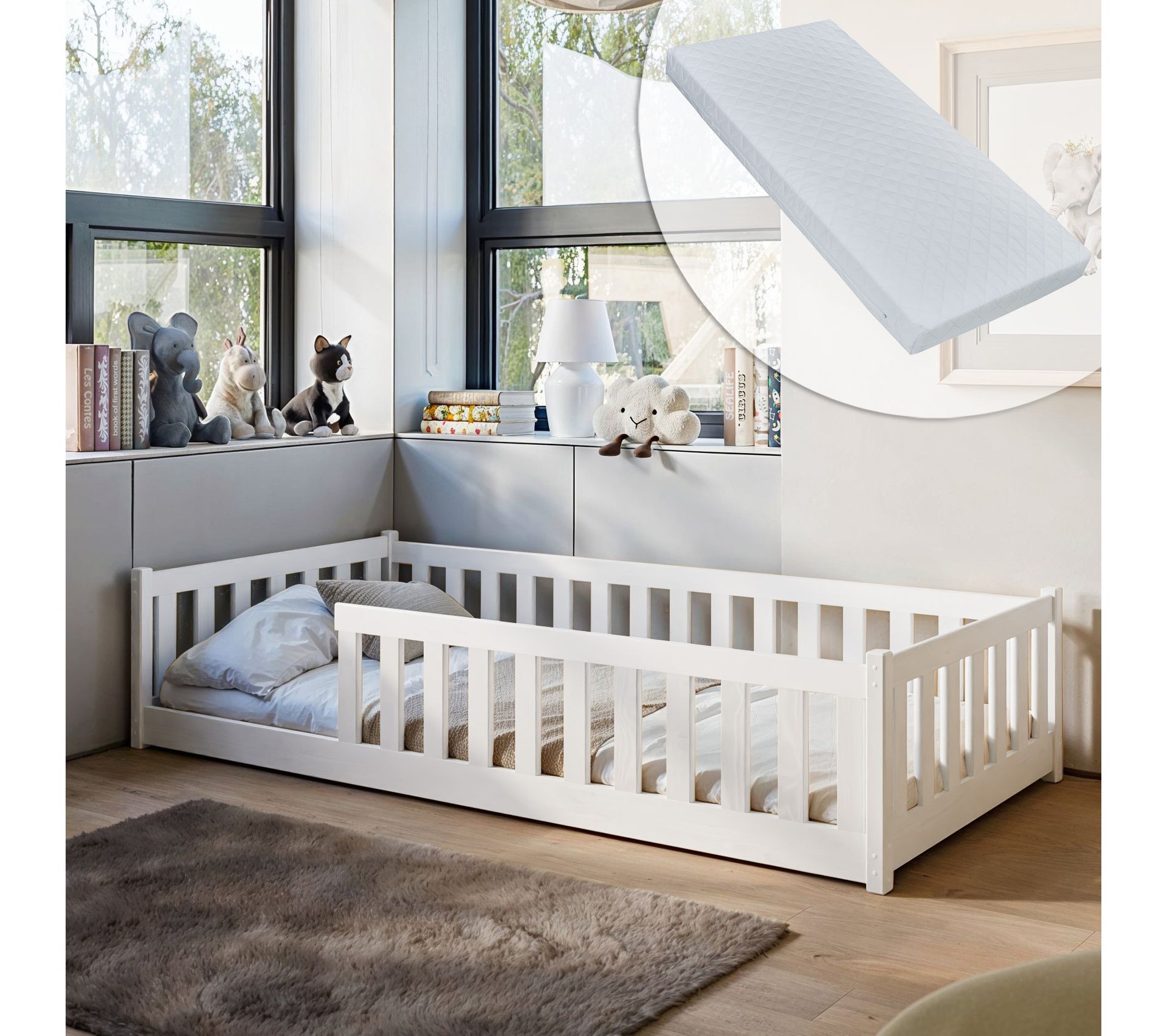 Lit Enfant Au Sol, 90x190,avec Protection Antichute Et Sommier à Lattes ...