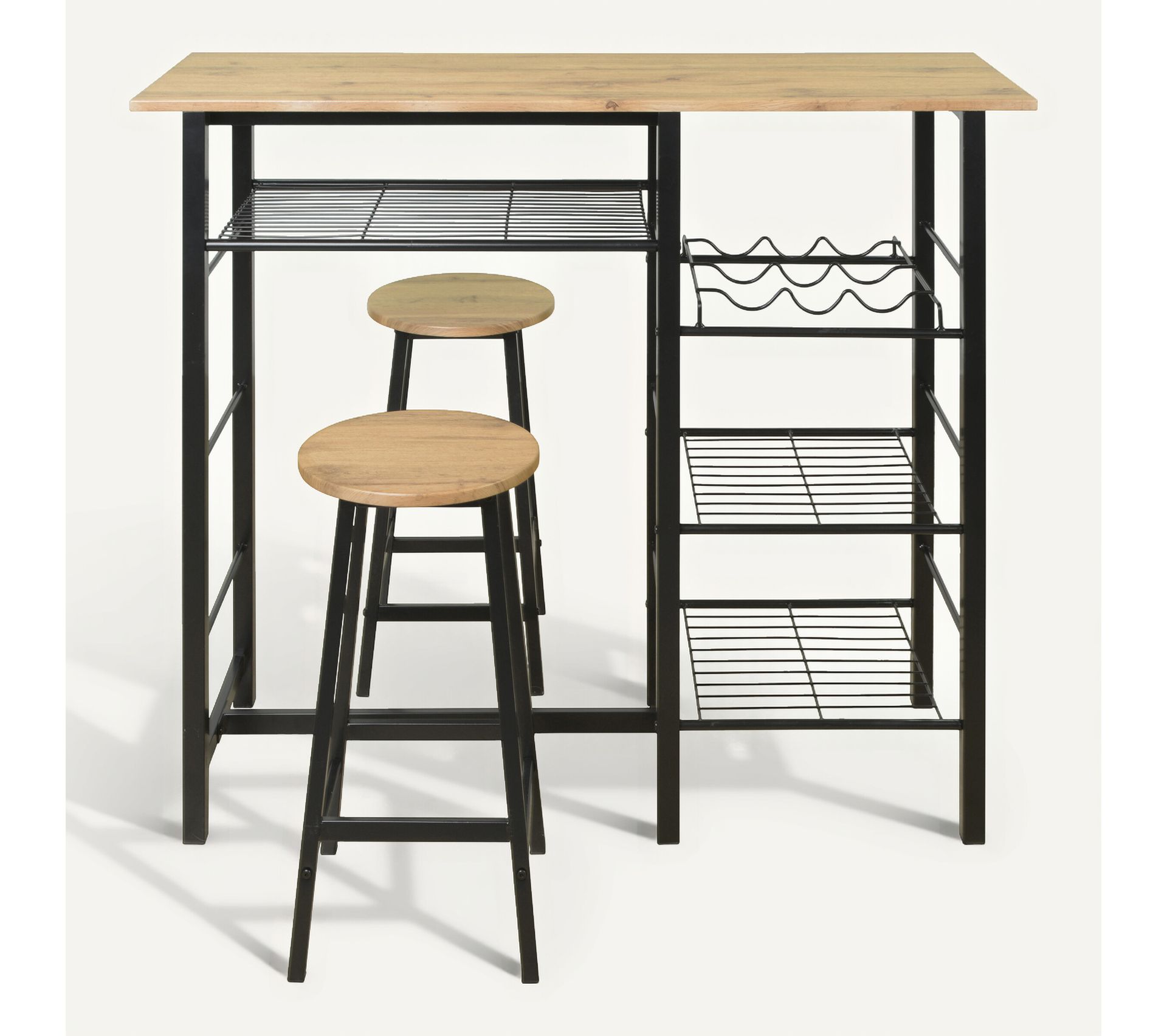 Table de bar avec 2 tabourets DETROIT imitation chêne et noir - Bar BUT