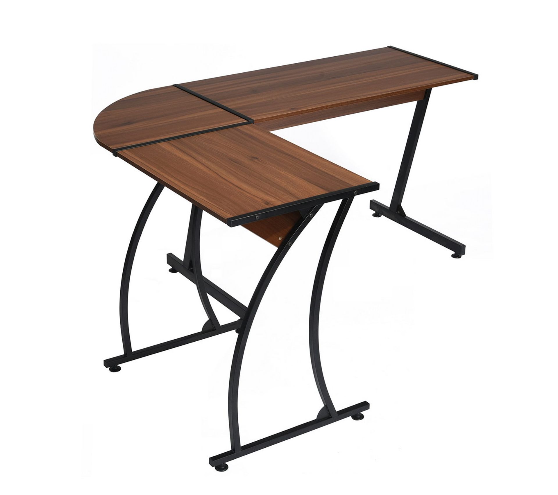 Bureau D'angle Arrondi Au Style Industriel Noir Et Bois - Bureau ...