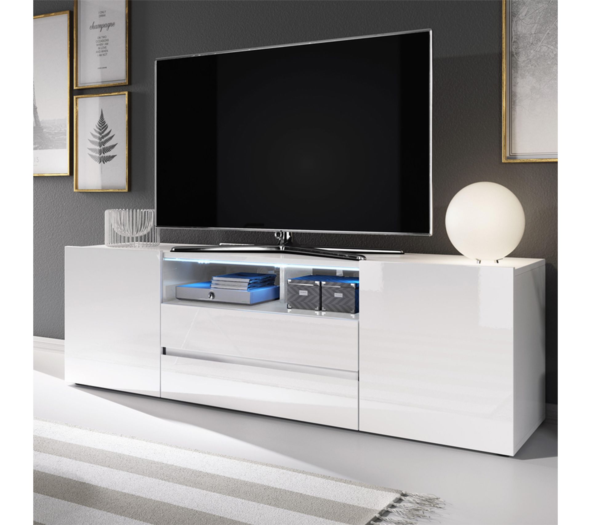 Bros - Meuble TV / Banc TV (blanc Mat / Blanc Brillant, 137 Cm), Avec ...