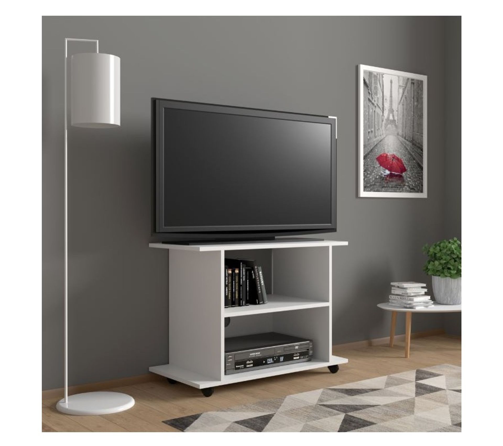 Commode Meuble TV Yogi Blanc 60x80x40 cm (hxlxp) 2étagères Avec Roues De Haute Qualité - Meuble ...