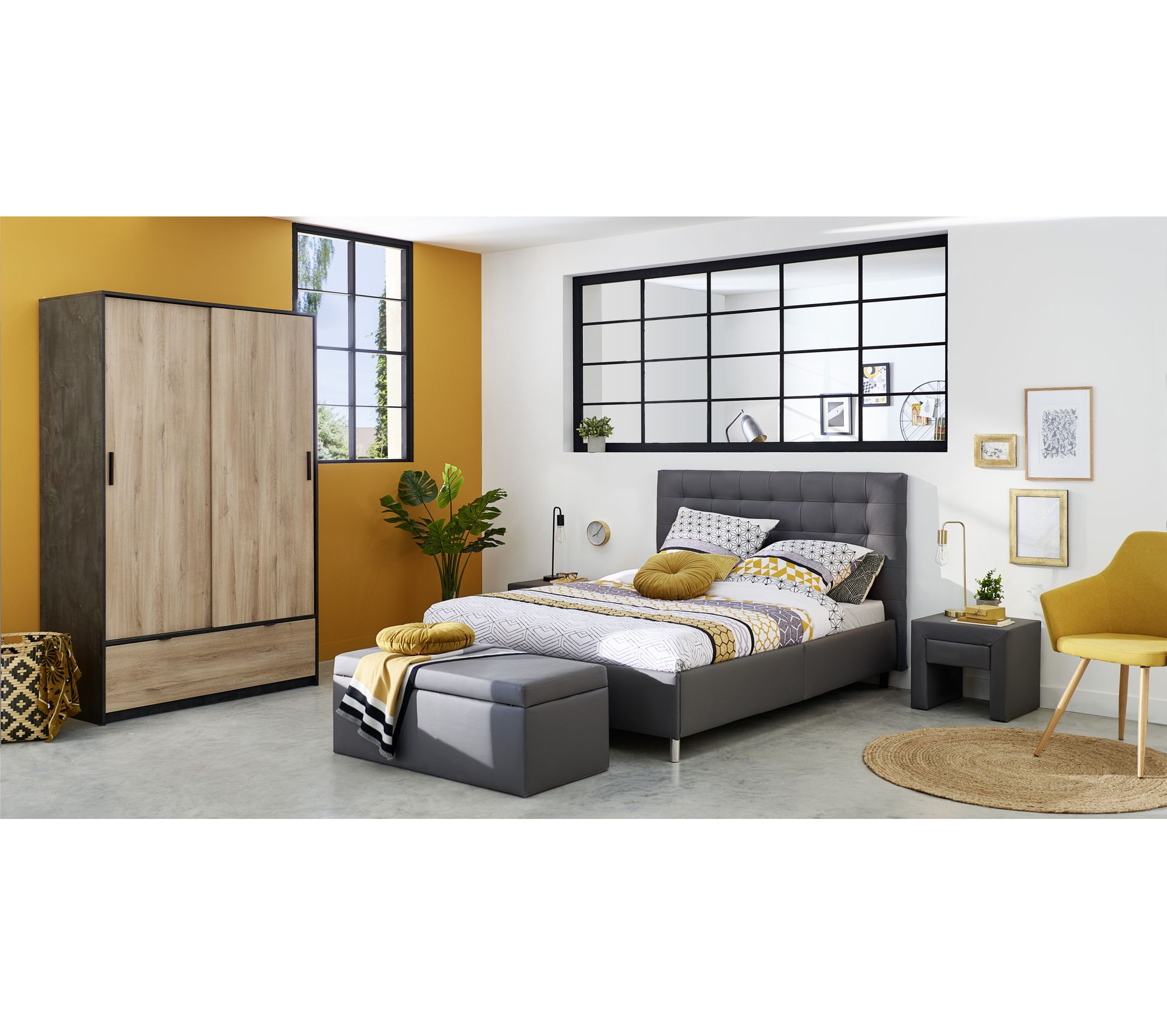 Lit 140x190 cm JAPP 2 gris - Lit BUT