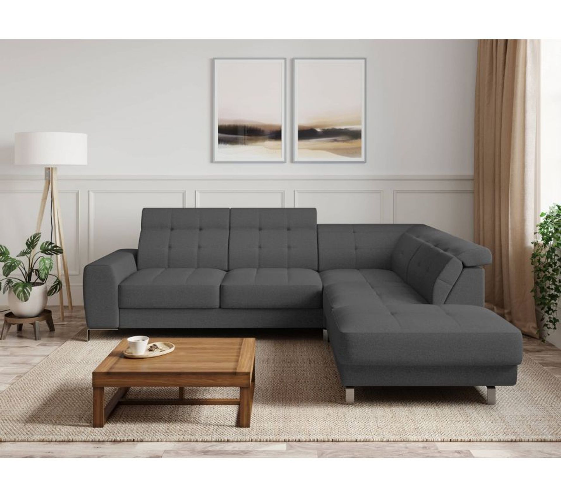 Canapé D'angle Victor Convertible Et Réversible Avec Têtières En Tissu ...