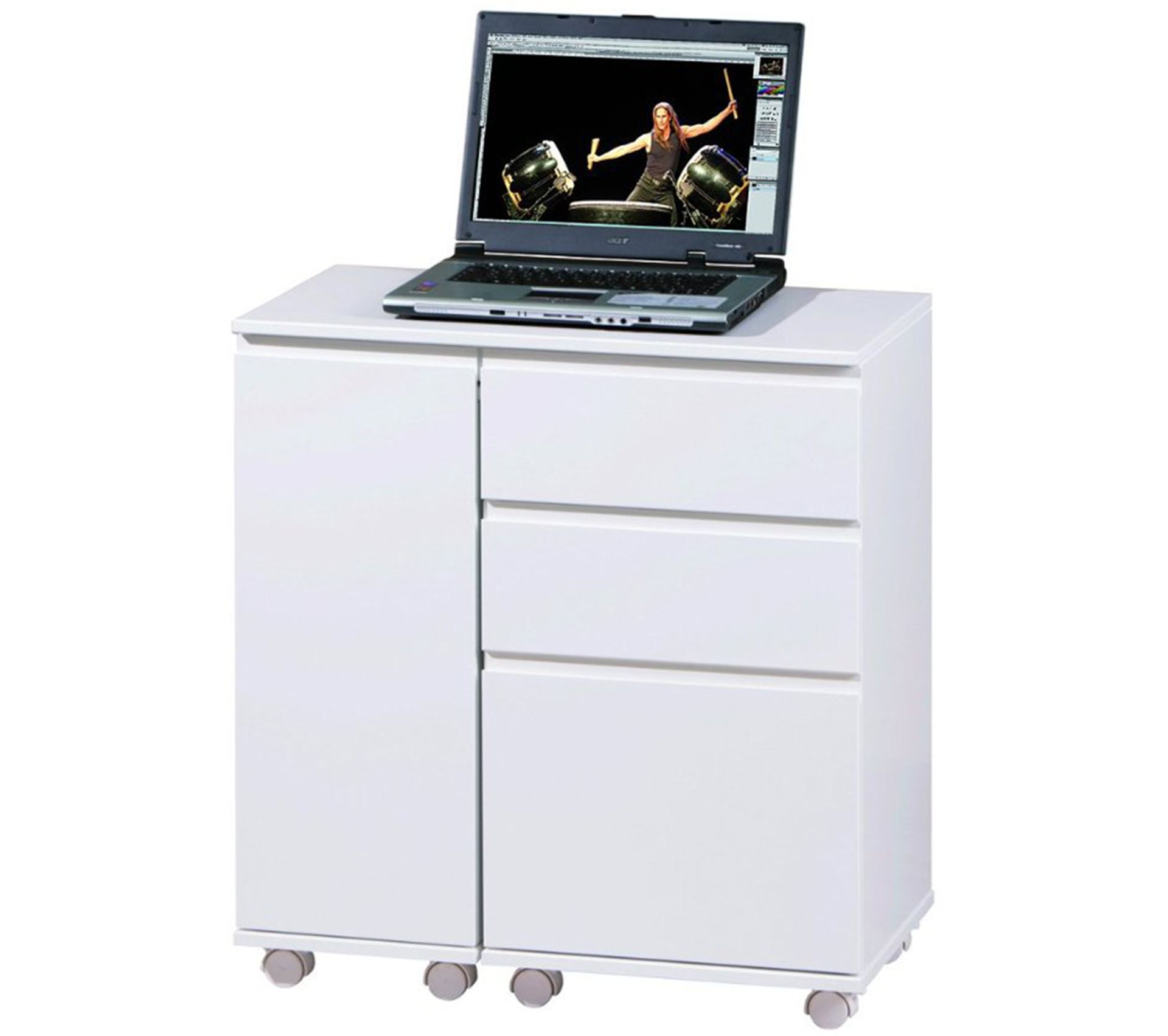 Bureau Sur Roulettes Pour Ordinateur Portable 3 Tiroirs/1 Porte, Dim ...