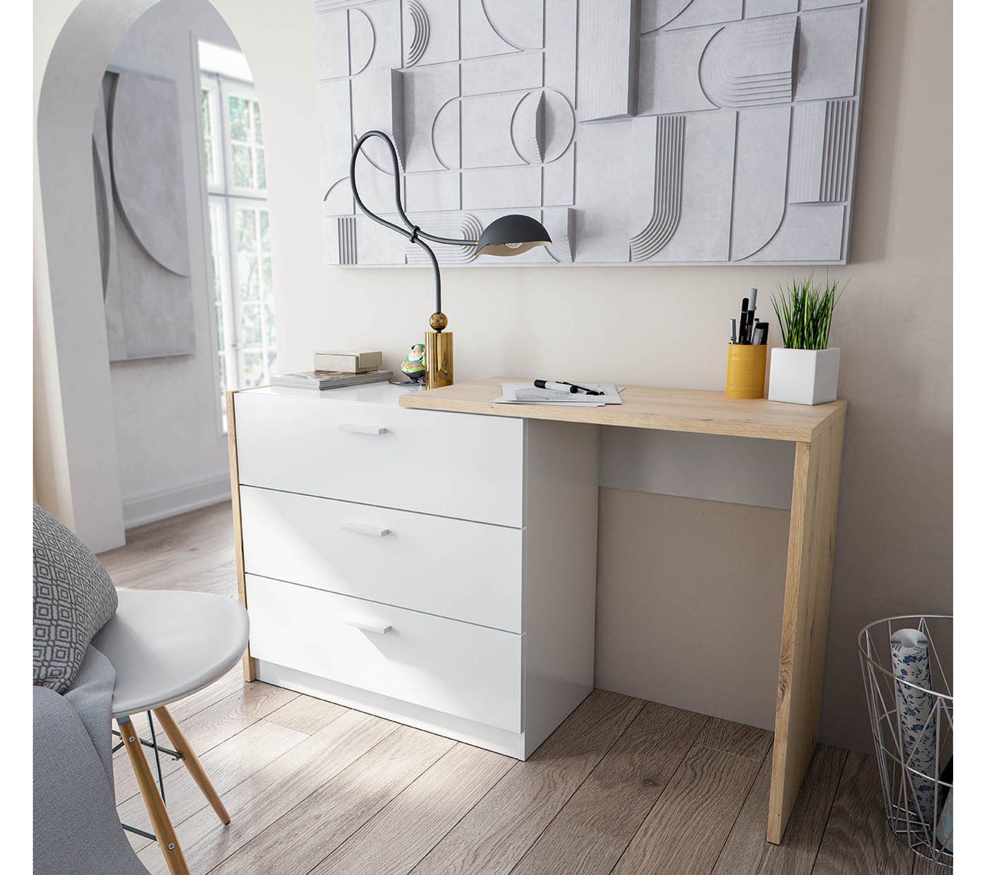 Commode Extensible Meuble De Rangement Bureau En Mélamine Coloris Blanc ...