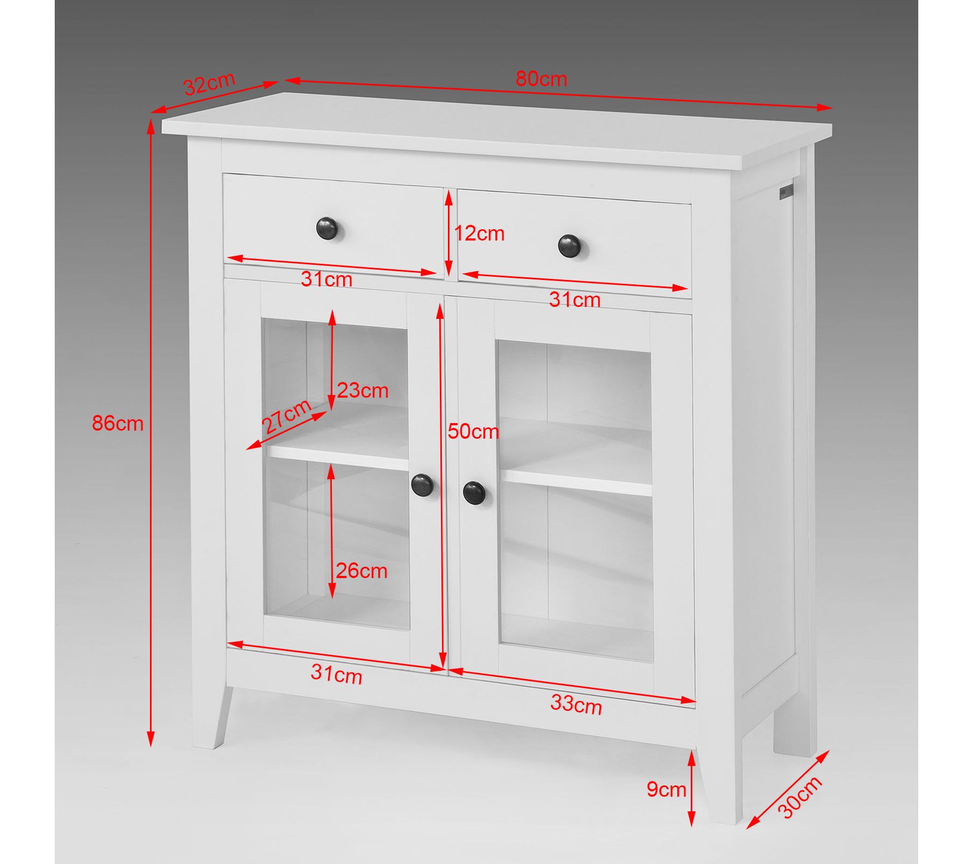 Buffet Commode Armoire De Rangement - Largeur 80 cm - 2 Tiroirs 2 ...
