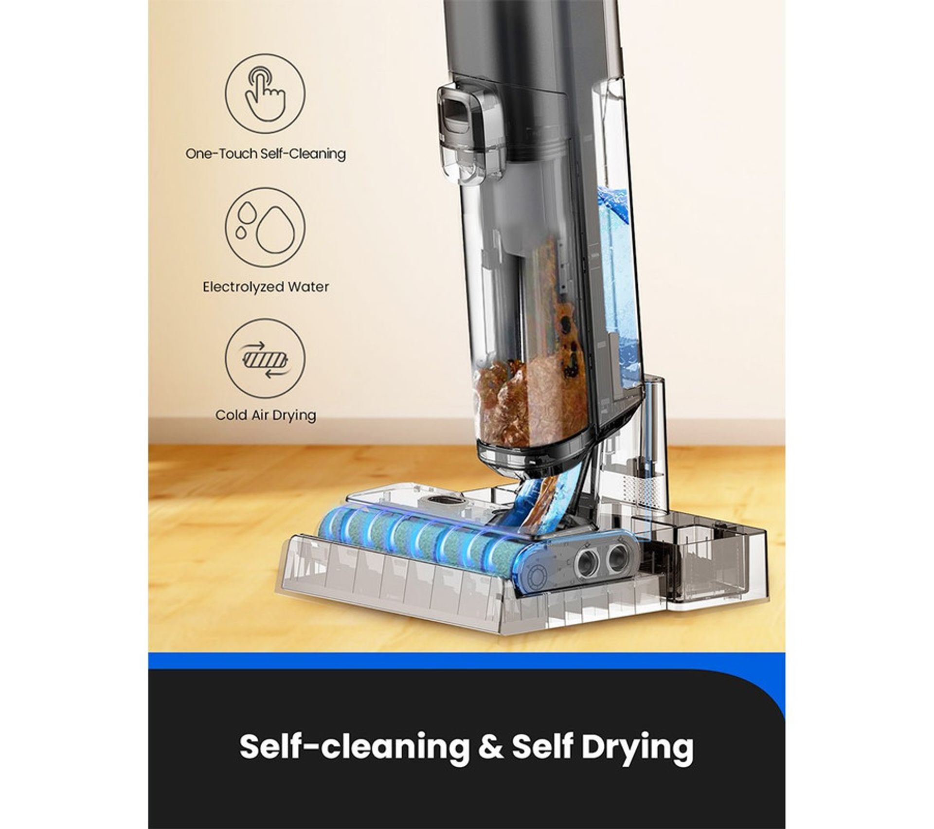 Aspirateur Balai Laveur Sans Fil, Autonettoyant, Autonomie 45 Minutes ...