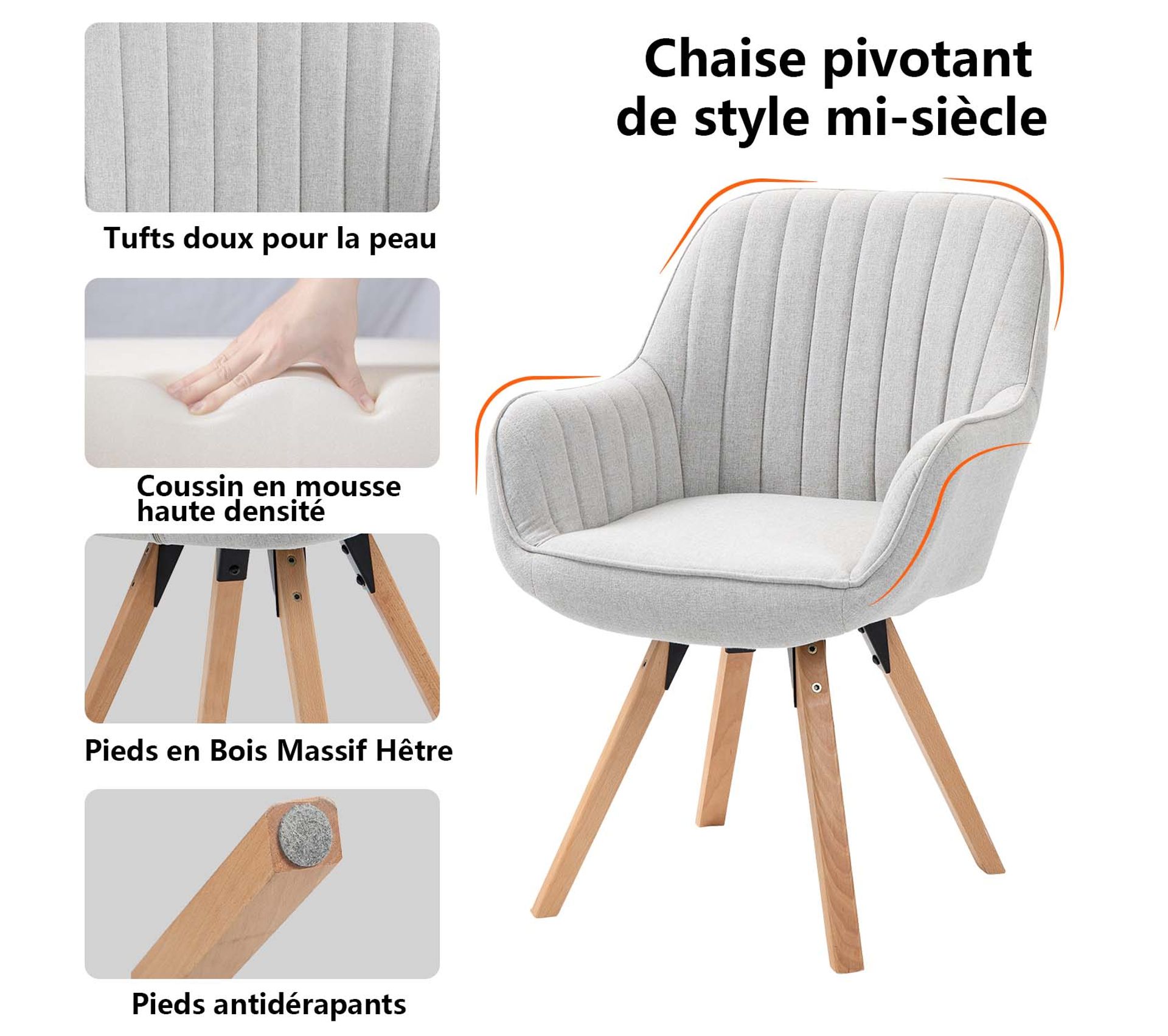 Lot De 4 Chaise Salle à Manger Fauteuil Pivotant Avec Accoudoirs Pieds ...
