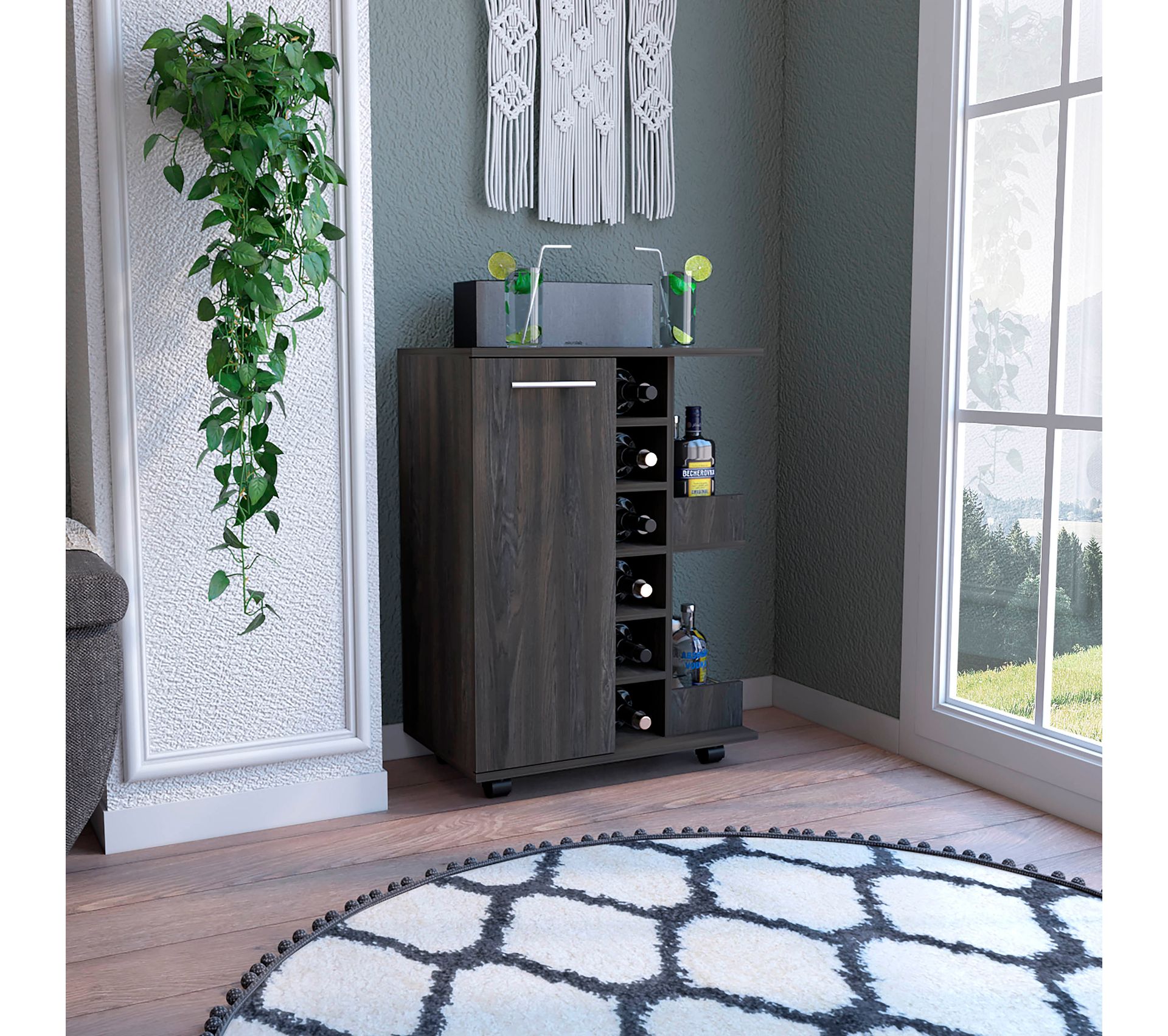 Chariot Bar, Bar Cart Avec Des Roulettes Et Des Étagères Latérales ...