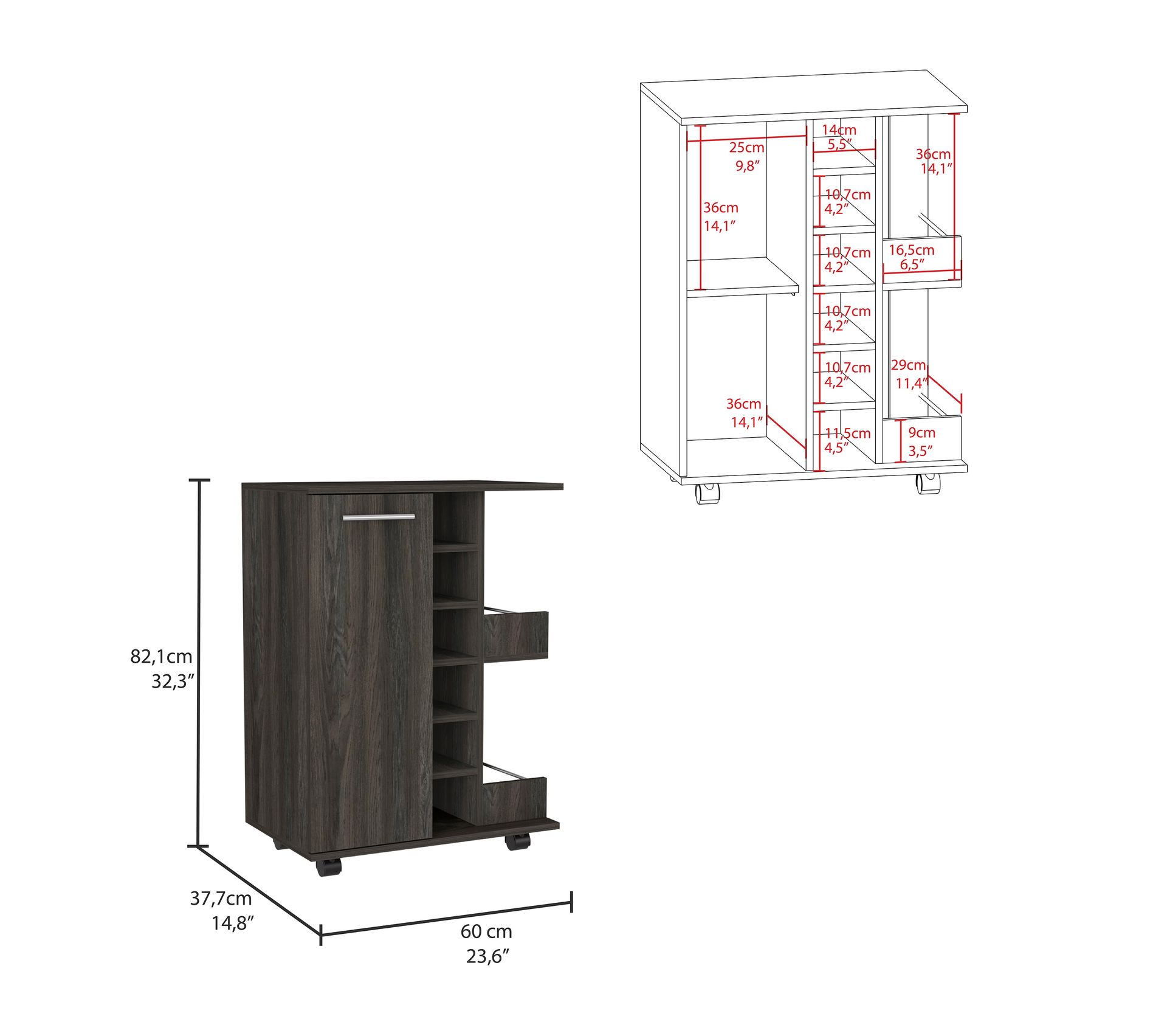 Chariot Bar, Bar Cart Avec Des Roulettes Et Des Étagères Latérales ...