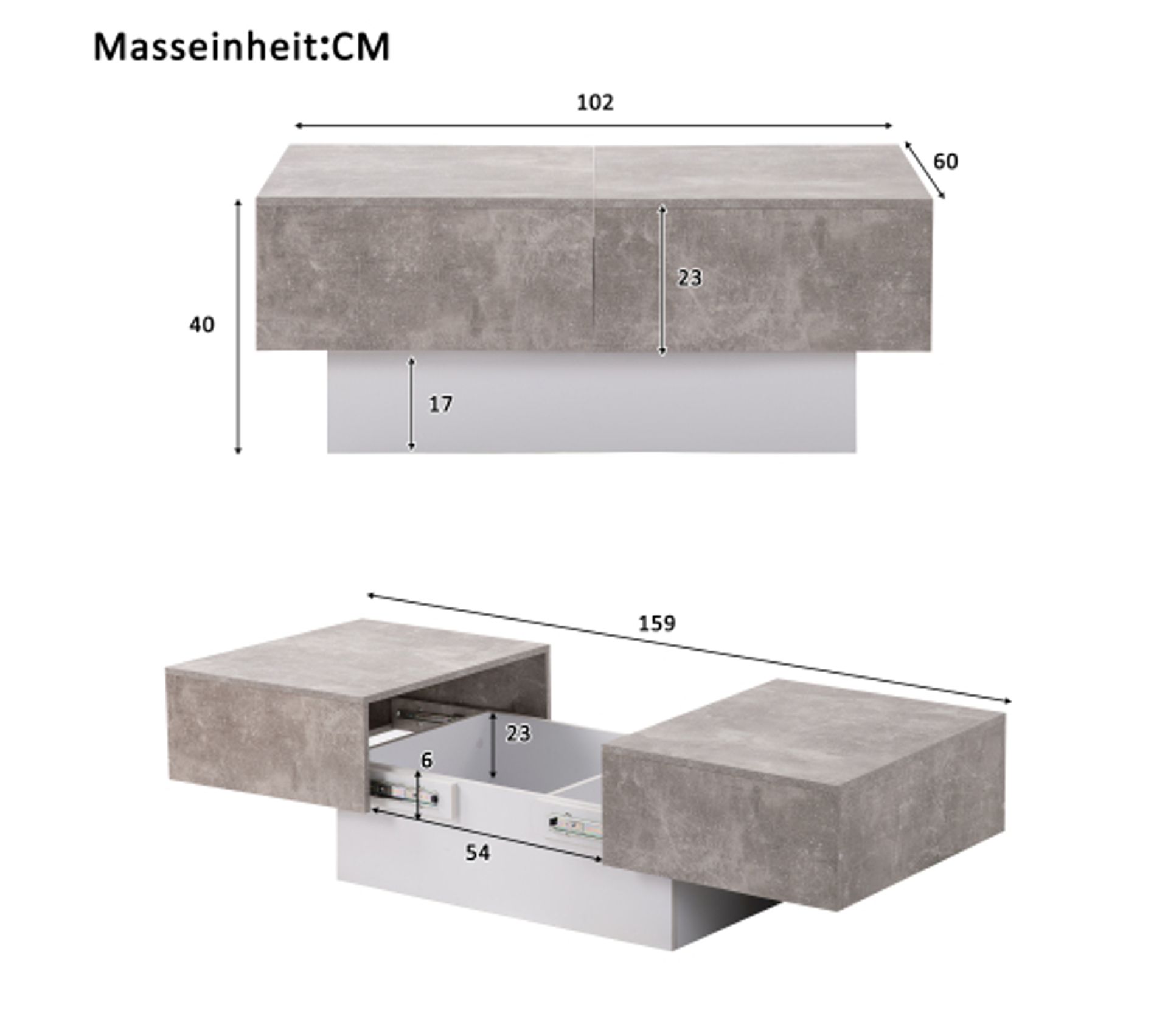 Table Basse Extensible 102 X 60 X 40 cm Gris - Table basse BUT