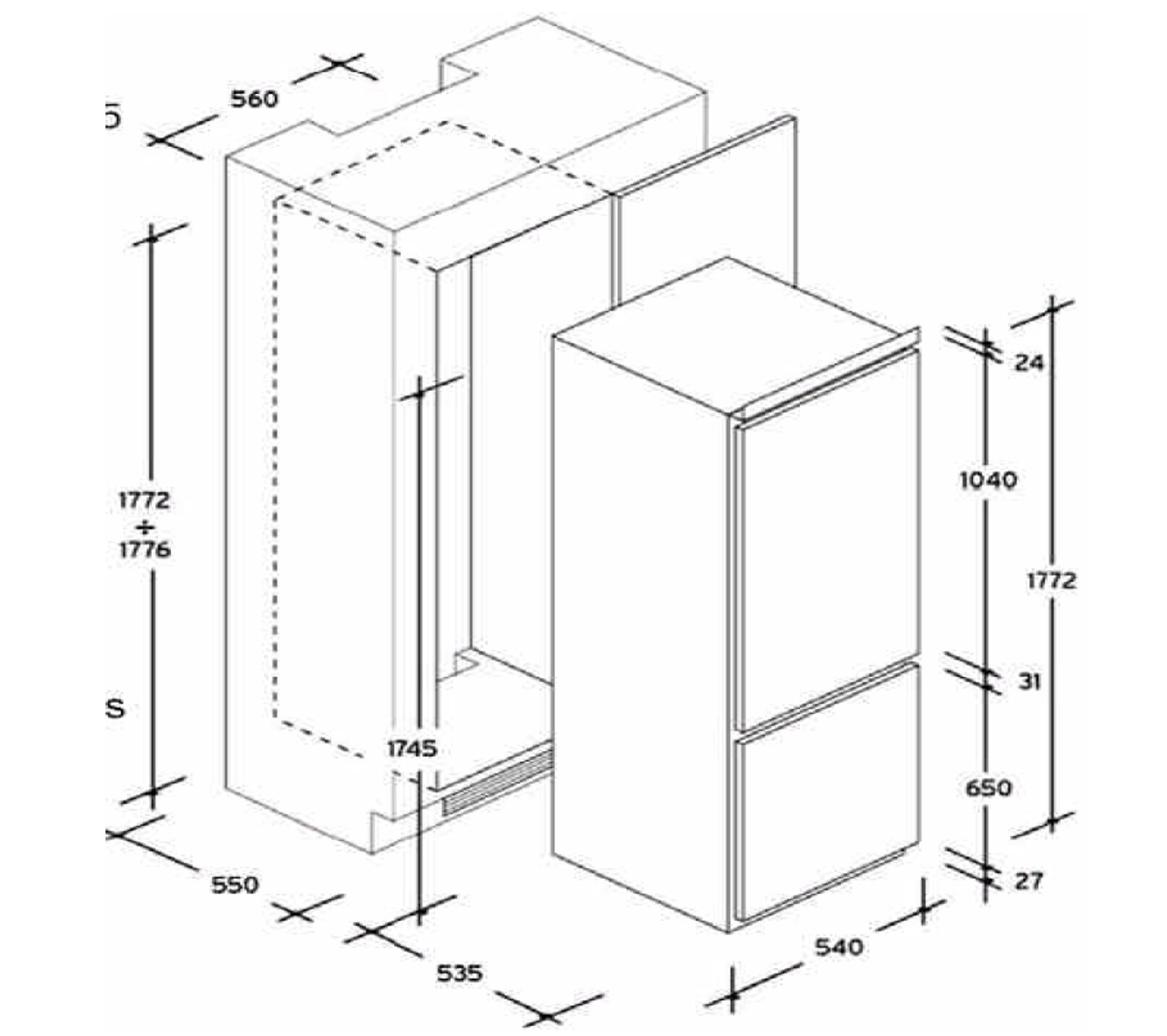 Réfrigérateur congélateur encastrable à Glissière 54cm 250l - Ccs250a ...