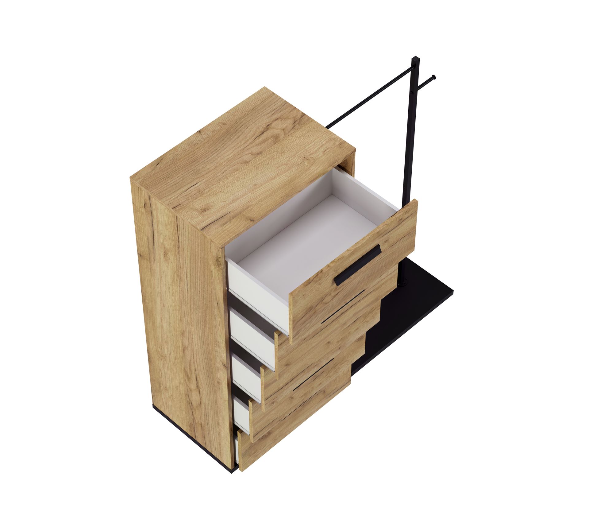 Commode 5 tiroirs avec penderie AMY noir et imitation chêne - Commode ...