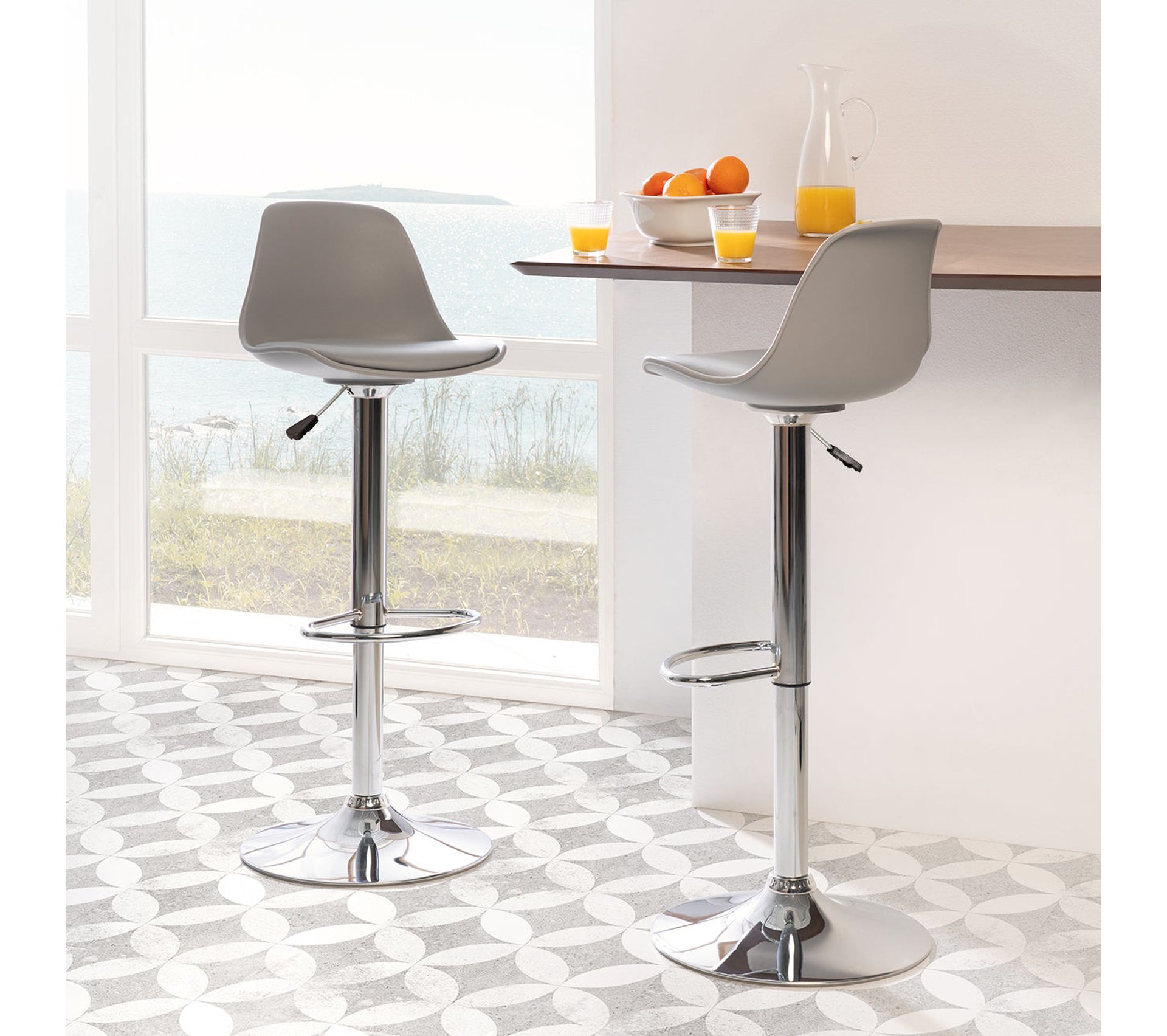 Dallen - Tabouret De Cuisine Réglable Avec Pied Central Chromé Et ...
