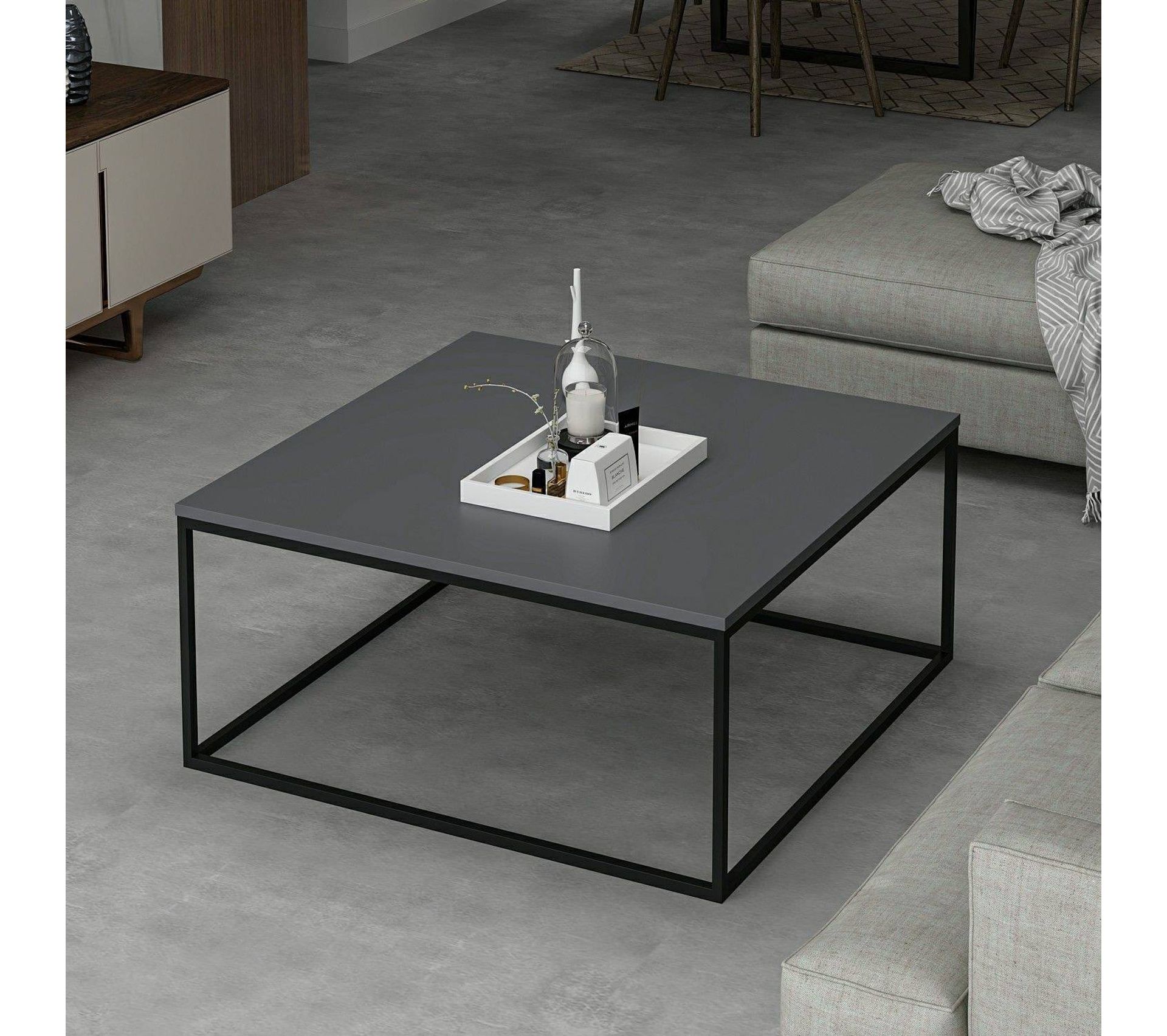 Table Basse Carrée Sancho 90x90 Cm Métal Noir Et Bois Anthracite